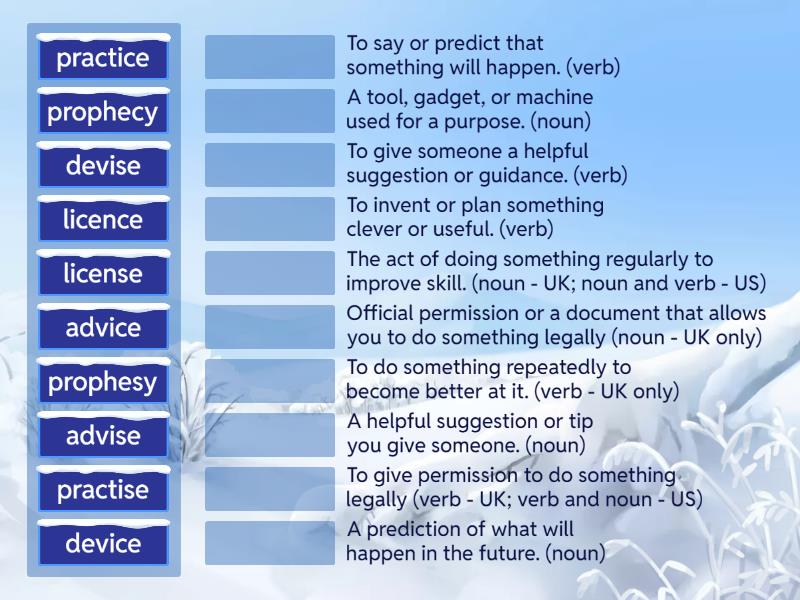 Spelling Word Definitions - Match up