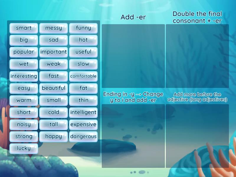 Sorting Adjectives by Comparative Form Rules - Group sort