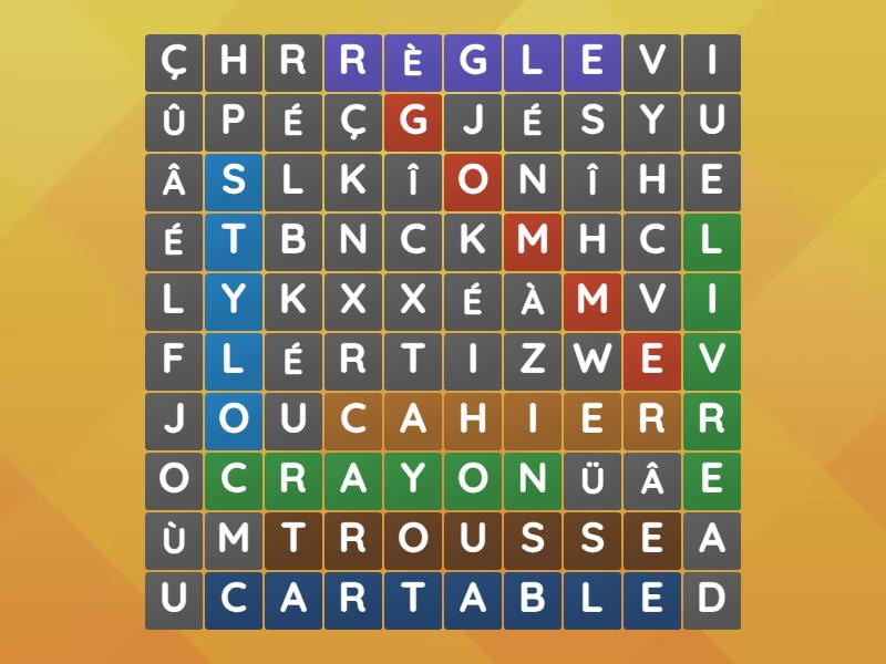 Le matériel scolaire - Mots mêlés