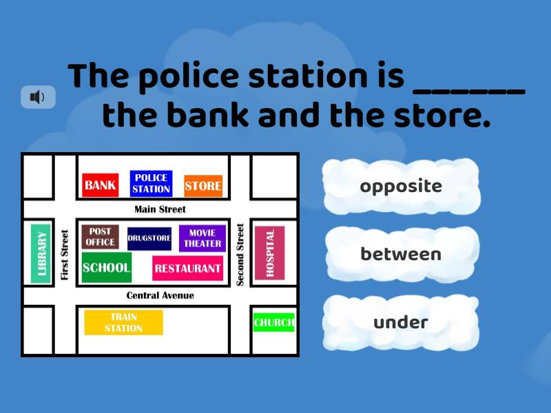 Prepositions of Place - Places in the city - Opposite - Cuestionario