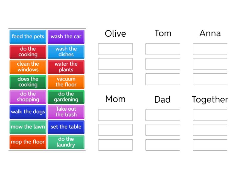 Household chores reading comprehension test - Group sort