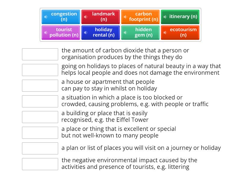 Tourism Vocabulary Match - Match up