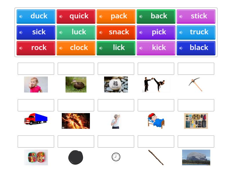 Spelling - ick, ock, uck, eck - match word and picture - Match up
