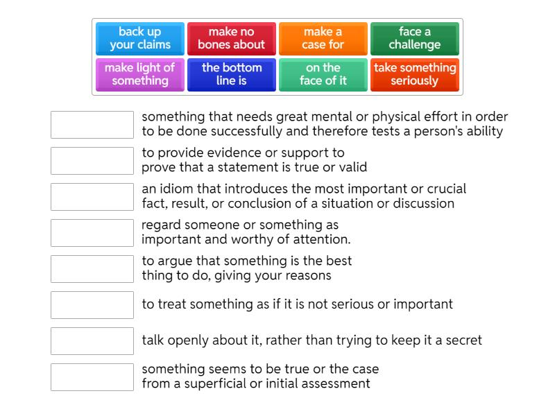 developing an argument - Match up
