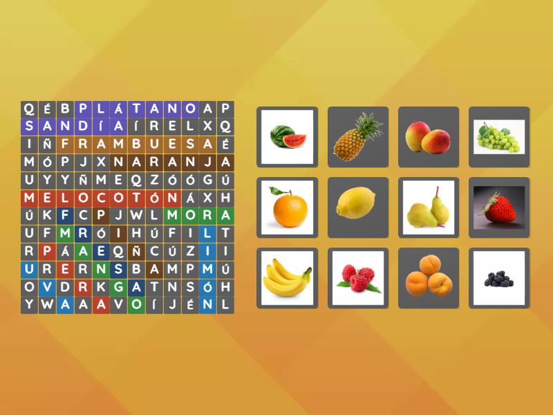 Sopa de letras - Las frutas - Wordsearch
