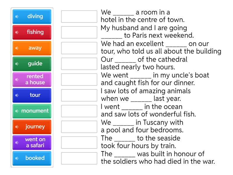 Holidays - A2 English Vocabulary - Match up