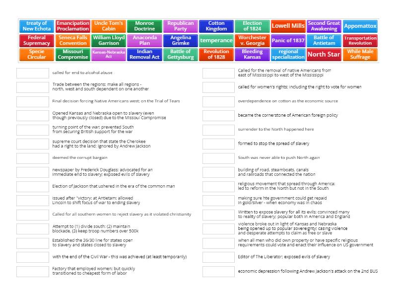 Sectionalism and Civil War - Match up