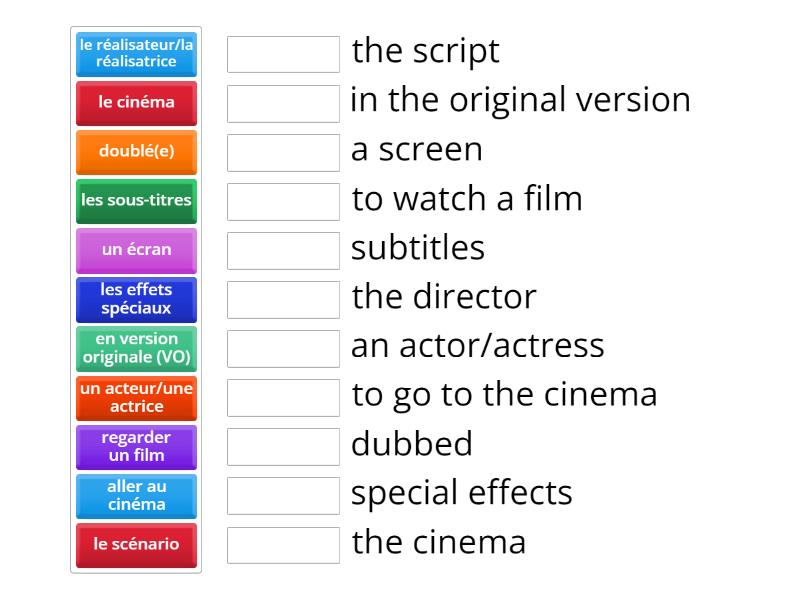 GCSE FRENCH EDEXCEL-Cinema related vocabulary - Match up
