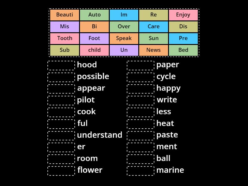updated Compound words, Prefixes, Suffixes - Match up