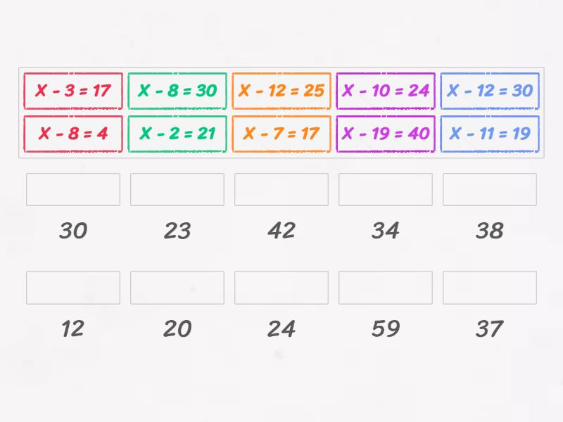 One Step Algebra Equation - subtraction - Match up