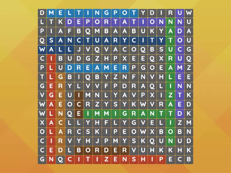 Immigration word search - Wordsearch