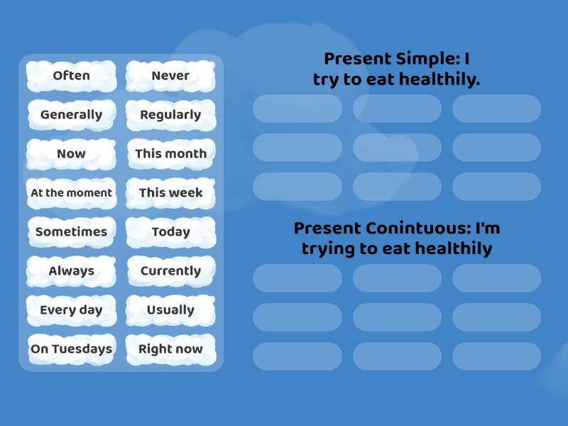 Present Simple versus Present Continuous Signal Words - Group sort
