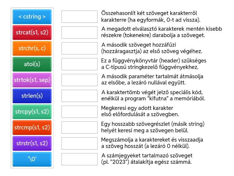 C++ Karakterlánc (String) Függvények - 10. osztály - Match up