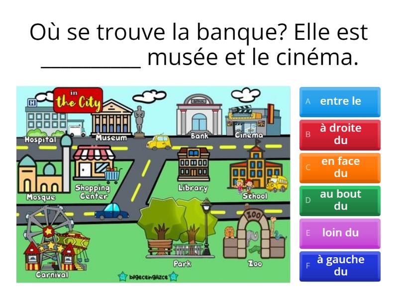 En ville Prepositions - Quiz