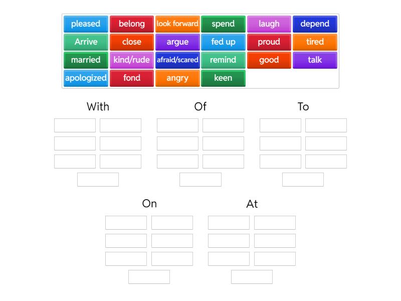 Dependent Prepositions Sorting Activity - Group sort