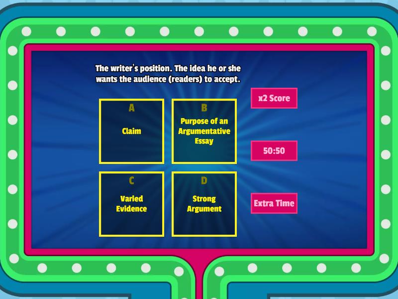 Argumentative Essay Elements Gameshow - Gameshow quiz