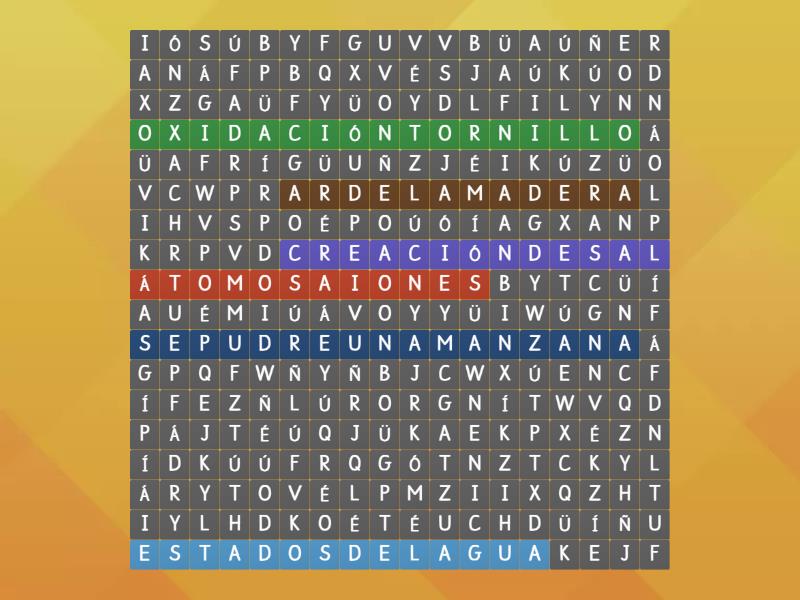 cambios fisicos y quimicos - Sopa de letras