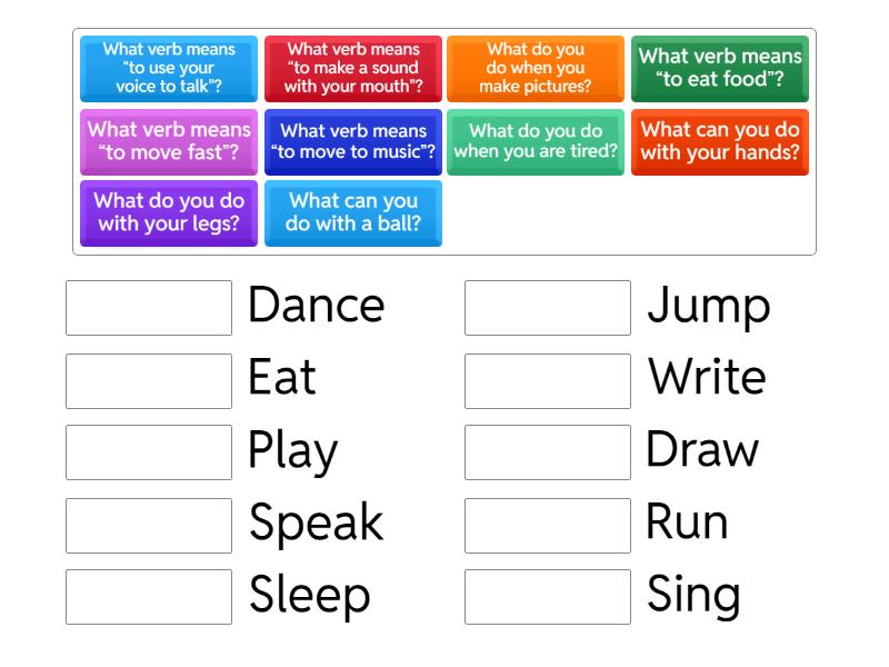 Verbos de acción Wordwall - Match up