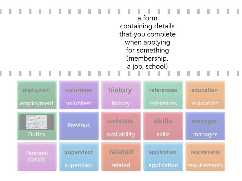 Vocabulary- Filling out forms - Find the match
