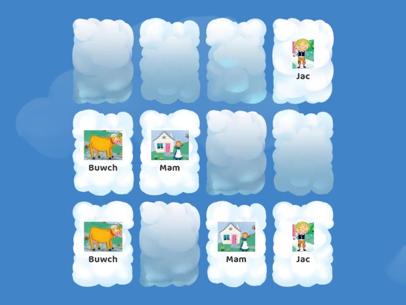 Jac a'r goeden ffa, cyfateb cerdiau - Matching pairs