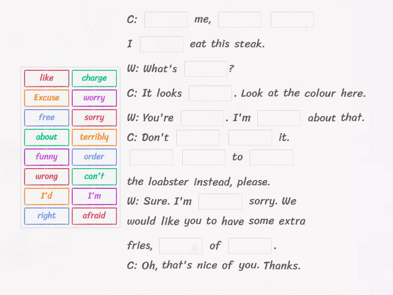 ACPB-B11-ProblemsInARestaurant - Complete the sentence