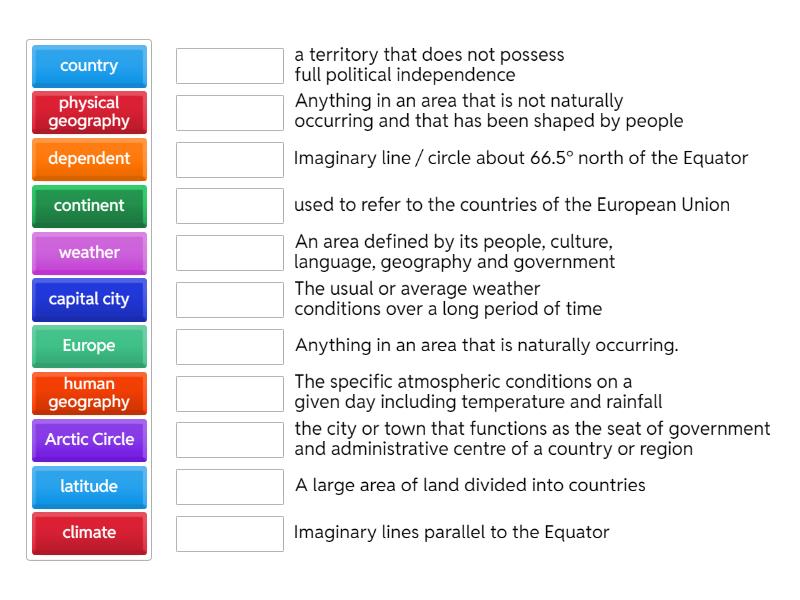 Geography Lesson 4 Recap - Match up
