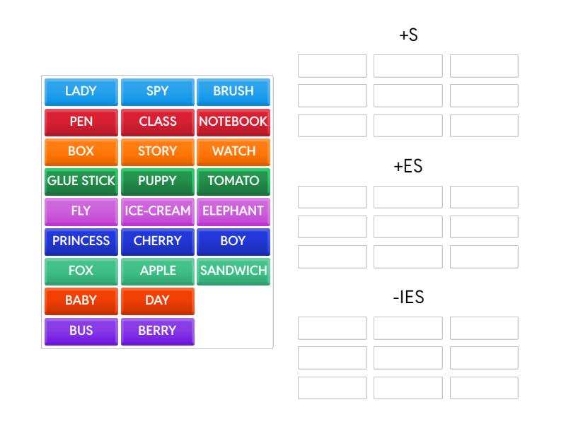 PLURAL NOUNS ENDINGS - Group sort