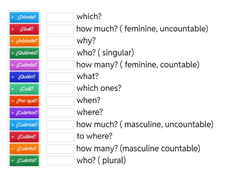 Interrogatives-Question words 3 - Match up