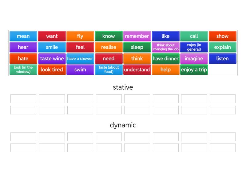 Focus 3 Lesson 1.2 (Stative and Dynamic Verbs) - Group sort