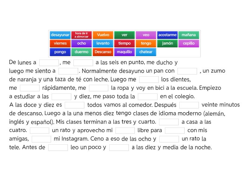 Mi rutina diaria - verbos reflexivos - Complete the sentence