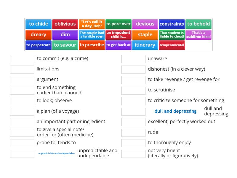 Vocabulary Matching Quiz - Match up