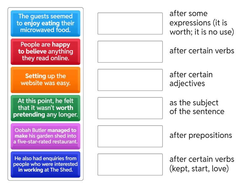 Verb Patterns (Gerunds and Infinitives) - Match up