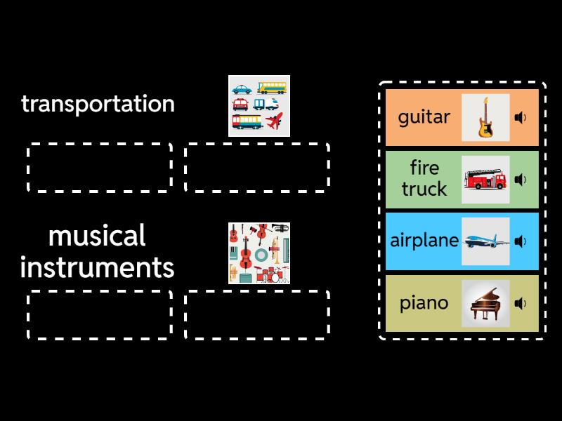 Category Sorting Game - Transportation and Musical Instrument - Group sort