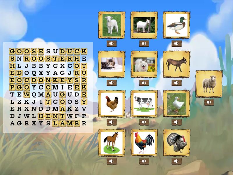 Farm animals (wordsearch) - So'zlarni qidirish