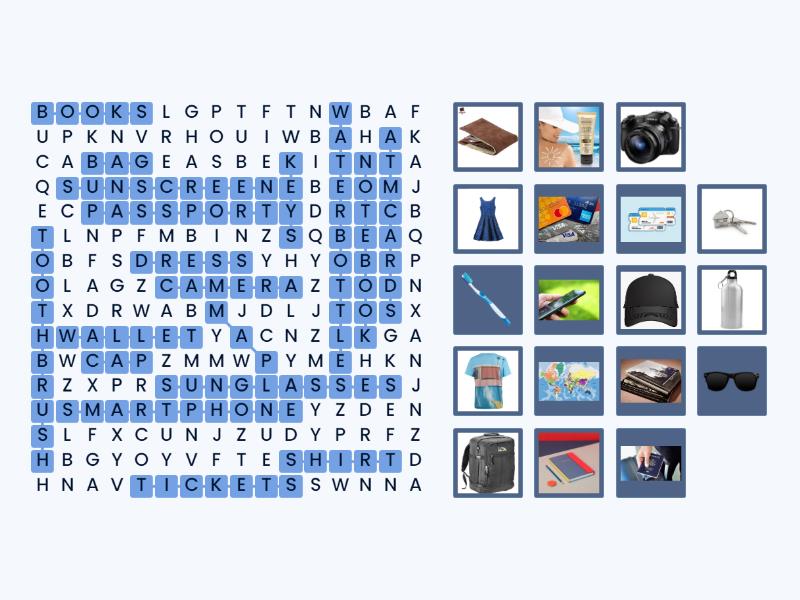 Travel Items Vocabulary - U3 Voices - Wordsearch