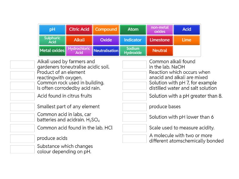 Acids & Alkalis - Match up