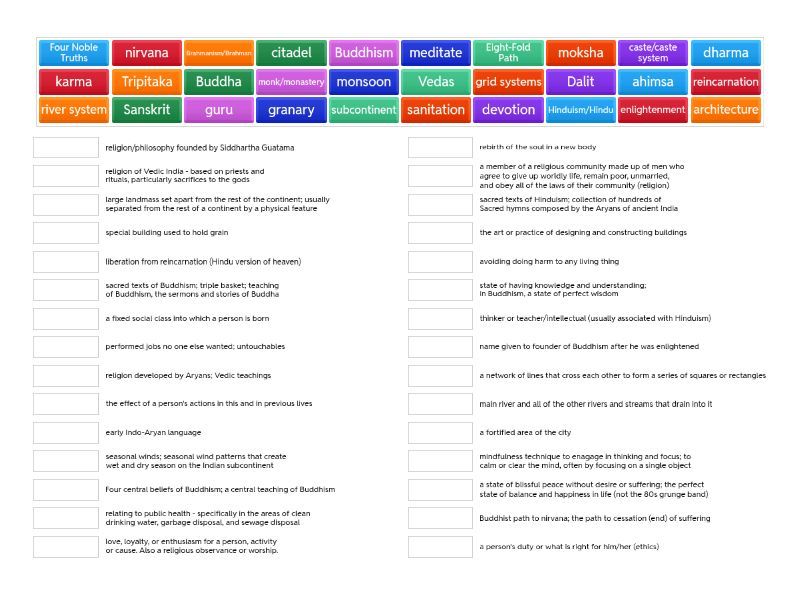 India Vocab - Match up