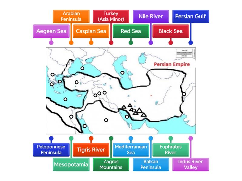 Persian Empire Map - Labelled diagram