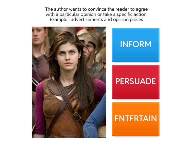 AUTHORS PURPOSE (INFORM, PERSUADE, ENTERTAIN) 6 - Quiz