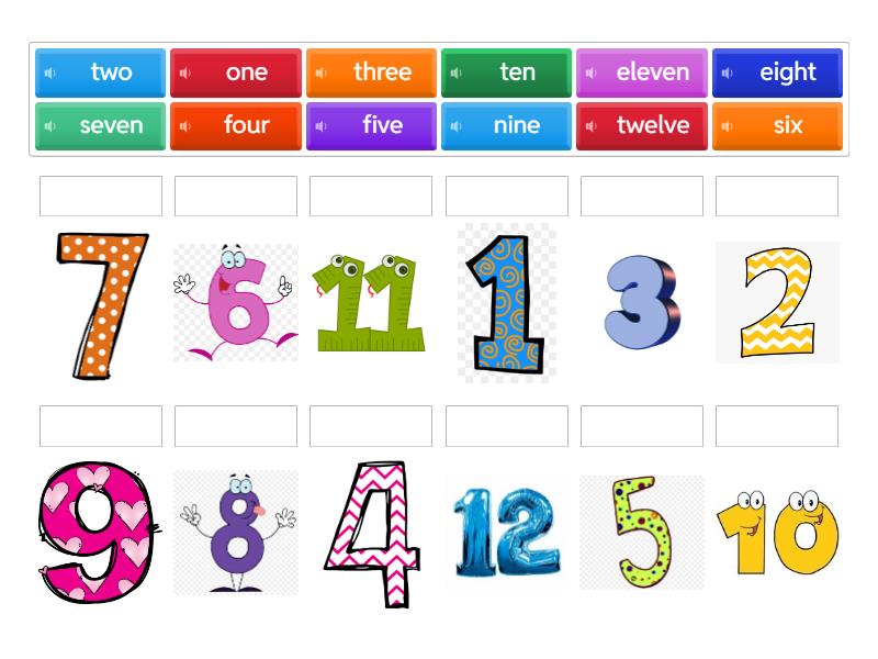 Числа 1-12 Numbers 1-12 - Match up