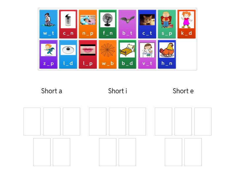Short a - Short i - Short e - Group sort