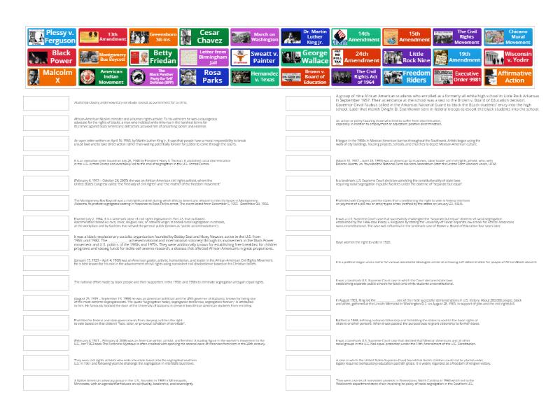 Unit 9 - Civil Rights Movement (1955-1968) - Match up