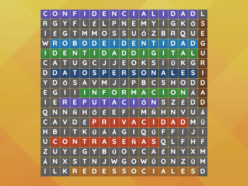 Gestion de la identidad digital - Sopa de letras