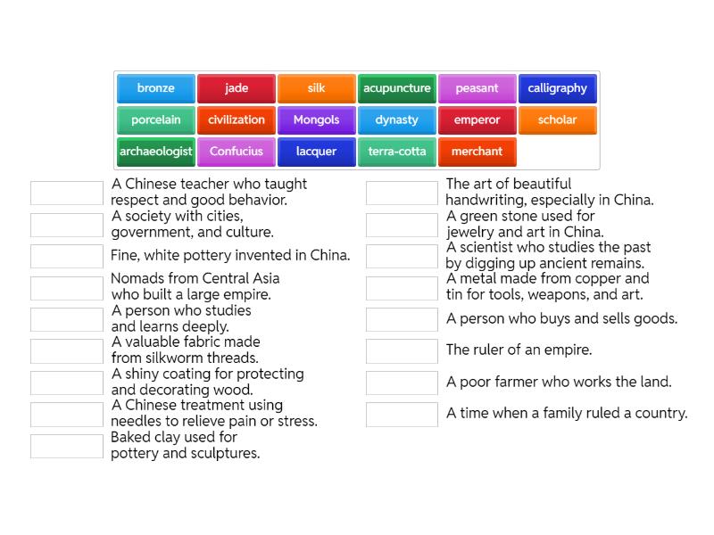 Ancient China vocabulary - Match up