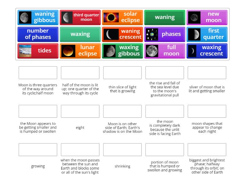 Moon Phases Vocabulary Matching - Match up