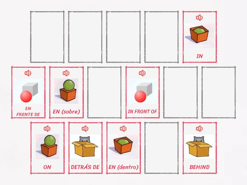 Memory Game: Prepositions of Place (English/Spanish) - Matching pairs