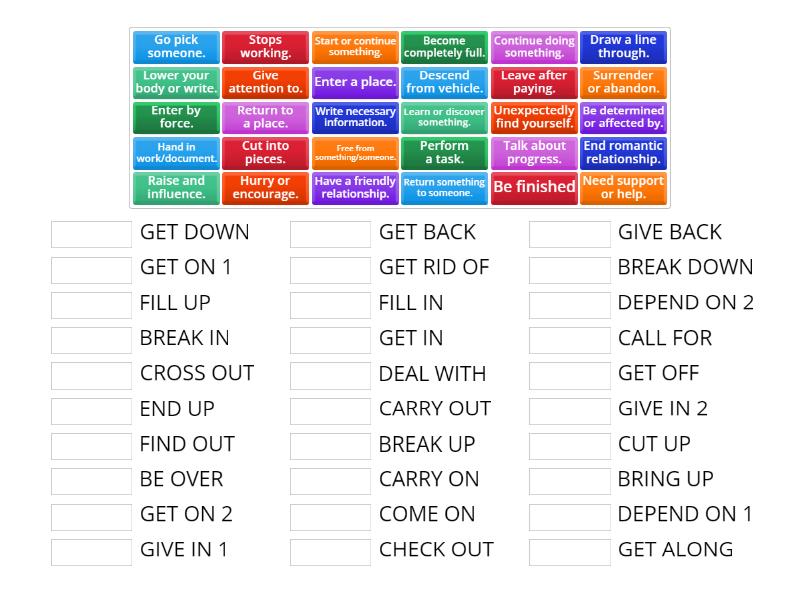 Phrasal verbs - match with meanings - Match up