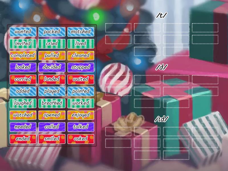 Sort the verbs into the correct column based on the pronunciation of the -ed ending - Group sort