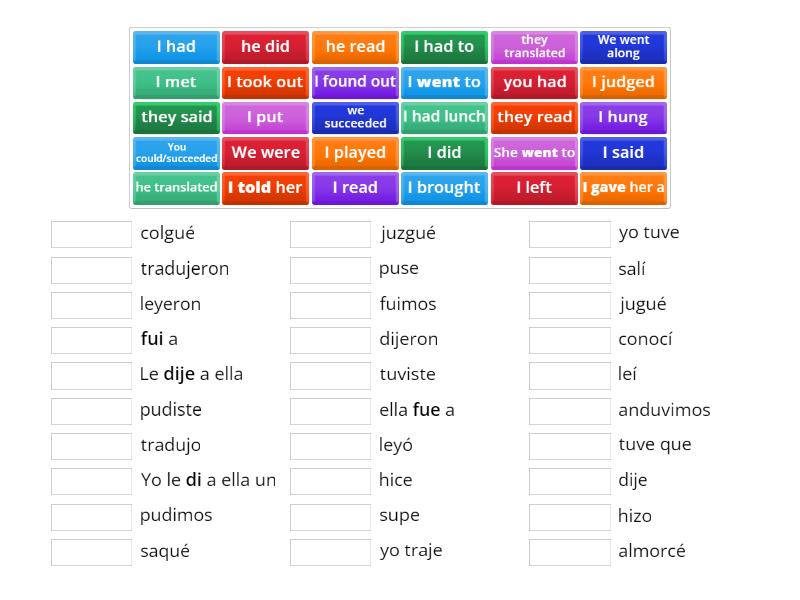 Irregular Preterite Tense Practice - Match up