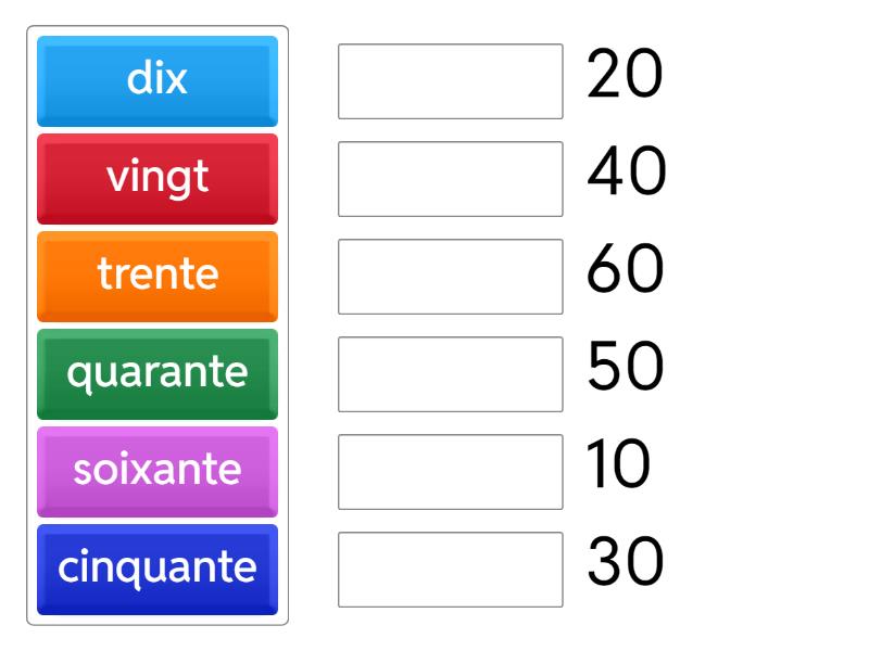 Numbers in tens French - Match up